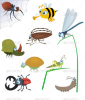 Divertidos vectores de insectos en dibujo animado
